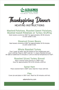 Thanksgiving Dinner Heating Instructions - Adams Fairacre Farms